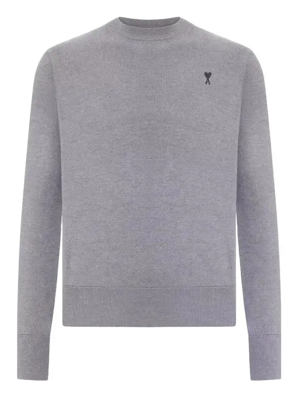 AMI Paris Wool Crew Neck Sweater With De Coeur Embroidery - Grey