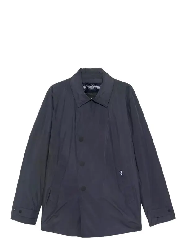 Add Button-up Coat With Logo Patch - Blue
