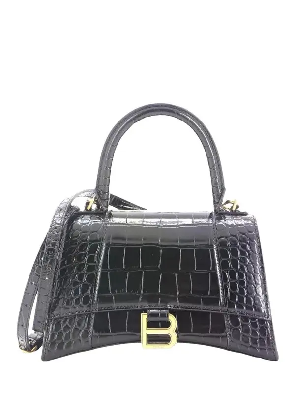 Balenciaga Hourglass Crocodile Embossed Top Handle Bag - Black