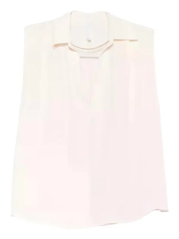 Imperial Sleeveless V-neck Top With Classic Collar And Box Pleat - Neutrals