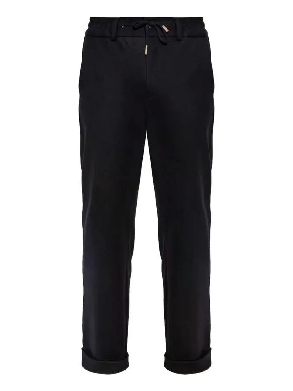 Eleventy Wool-blend Trousers With Drawstring Waist And Cuffed Hem - Blue