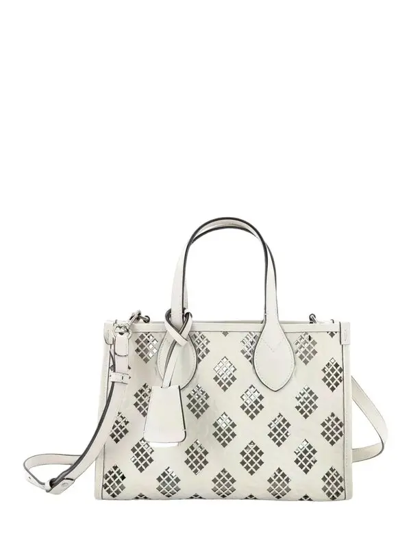 Gucci Convertible Gg Debossed Laser Cut Leather Small Tote Bag - Neutrals