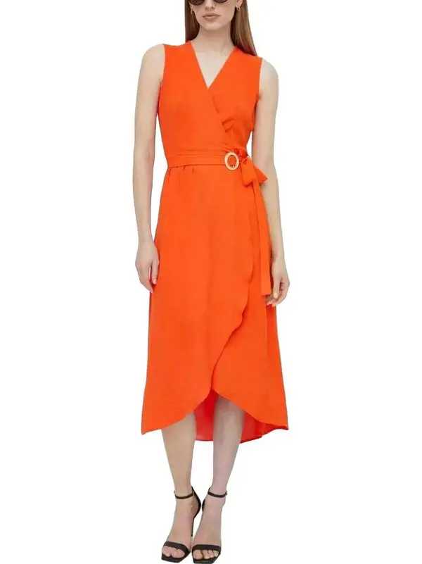 MORGAN Buckle-detail Wrap Asymmetric Midi Dress - Orange