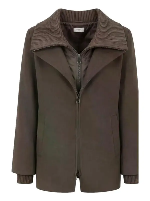 P.a.r.o.s.h Ribbed-knit Collar Zip-up Jacket - Brown