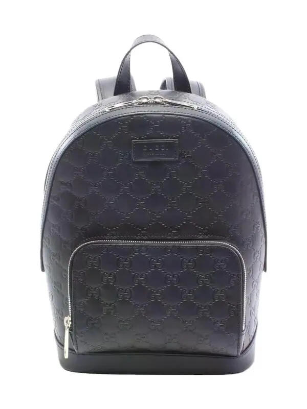 Gucci Gg Logo Leather Backpack - Black