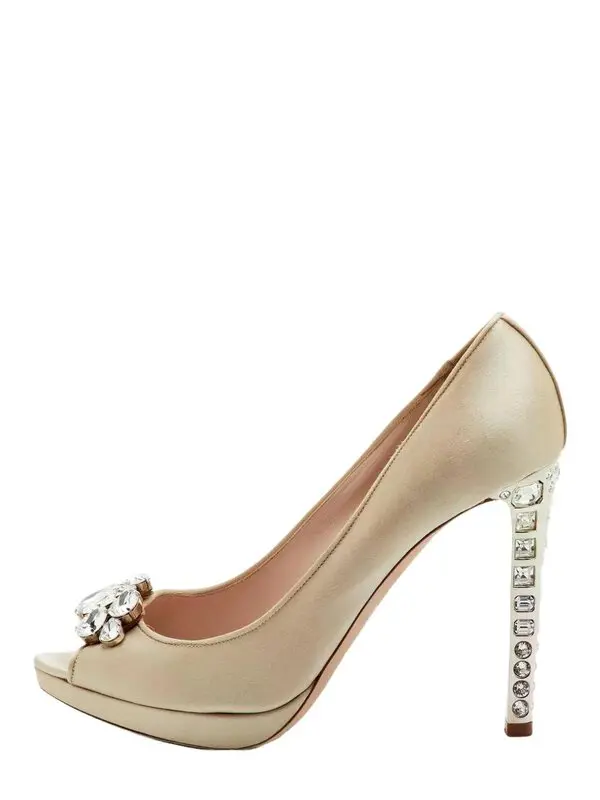 Miu Miu Crystal Embellished Peep-toe Stiletto Pumps - Neutrals