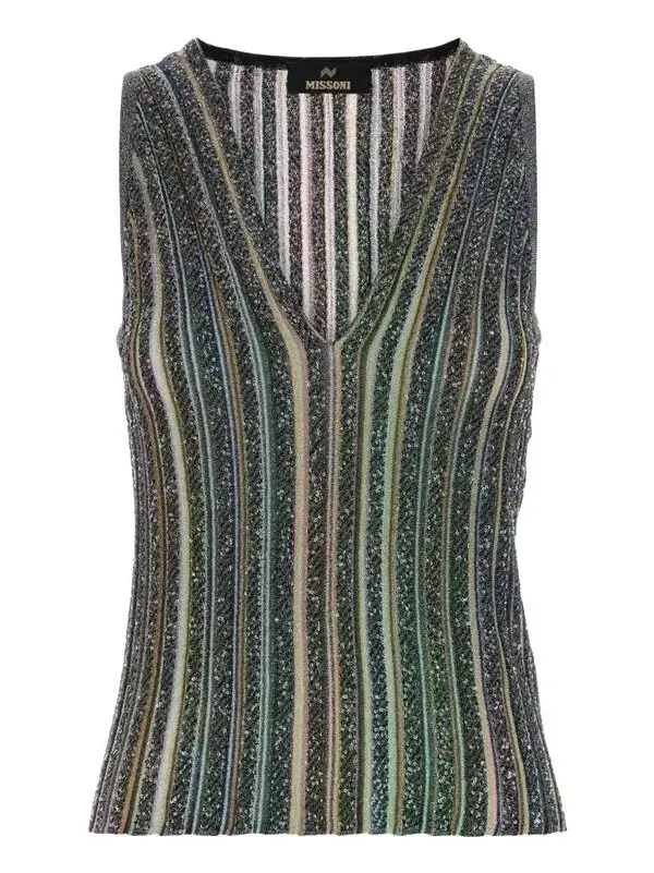 Missoni Sleeveless V-neck Ribbed Top With Sequins - Black