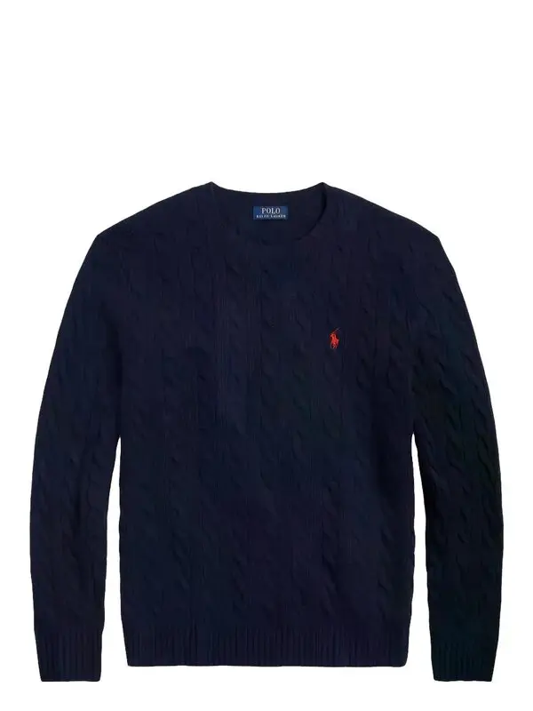 Ralph Lauren Cable Knit Embroidered Logo Sweater - Blue