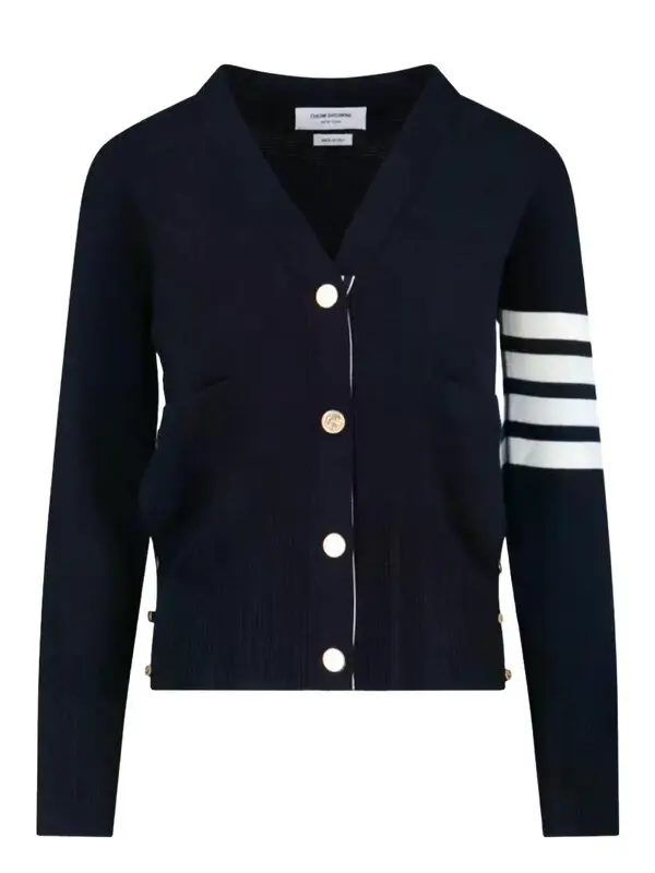 Thom Browne 4-bar Stripe Merino Wool V-neck Cardigan - Blue