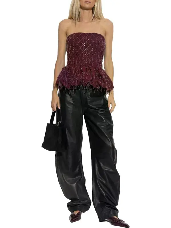 ROTATE BY BIRGER CHRISTENSEN Strapless Beaded Peplum Top - Red
