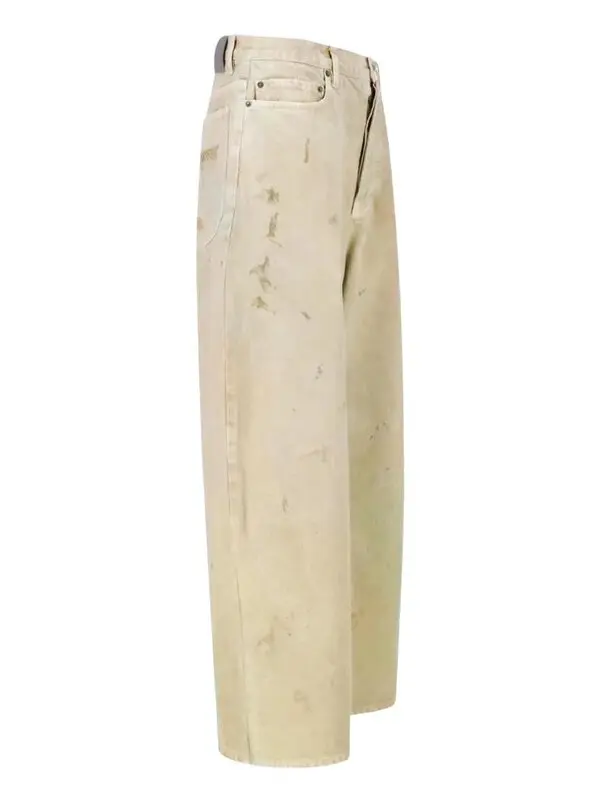 Balenciaga Distressed Paint-splatter Wide-leg Jeans - Neutrals