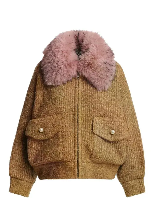 Essentiel Antwerp Faux-fur Collar Bouclé Cardigan - Brown