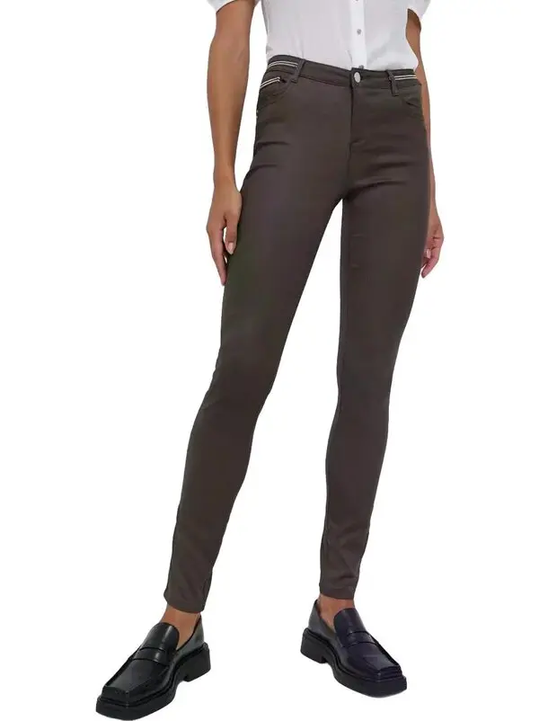 MORGAN Coated Slim-fit Trousers - Brown