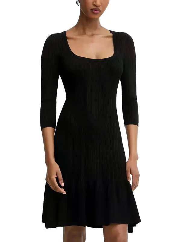 MORGAN Ribbed Ruffled Mini Dress - Black