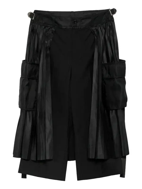 Sacai Pleated Overlay Cropped Trousers - Black