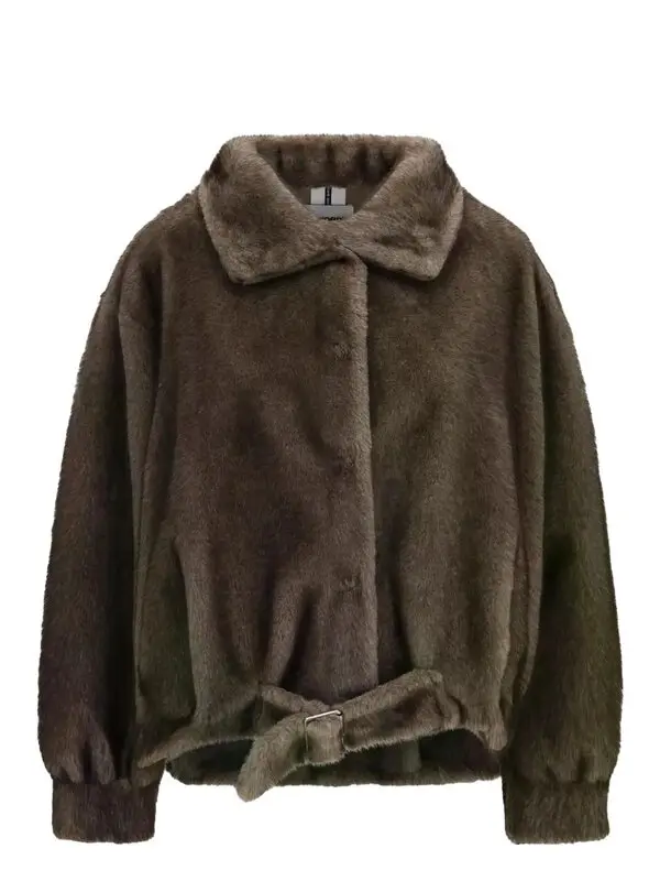 SWORD 6644 Belted Faux-fur Jacket - Brown