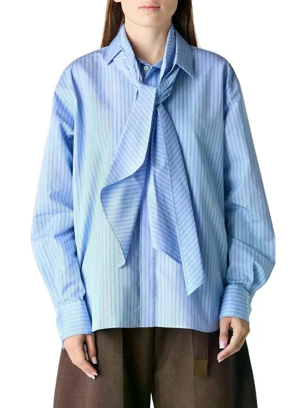 Sacai Striped Pussy-bow Shirt - Blue