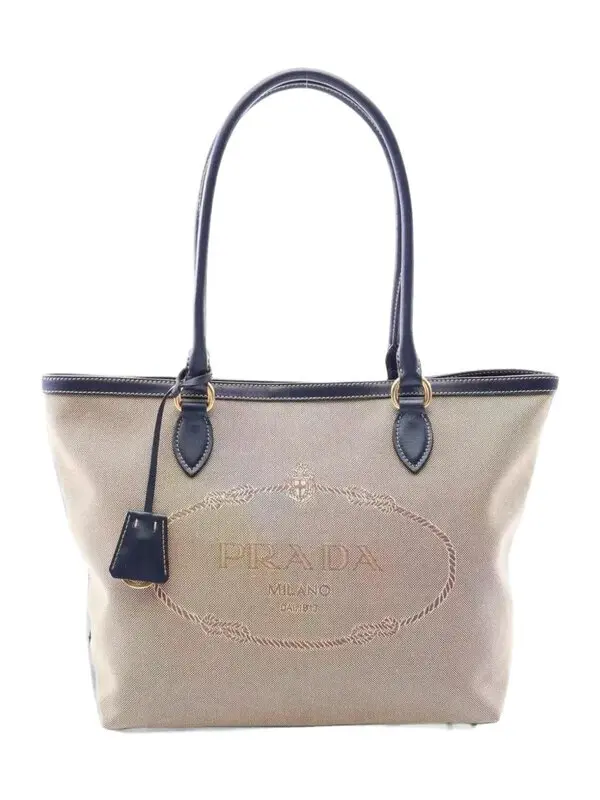 Prada Beige Logo Print Tote Bag - Neutrals