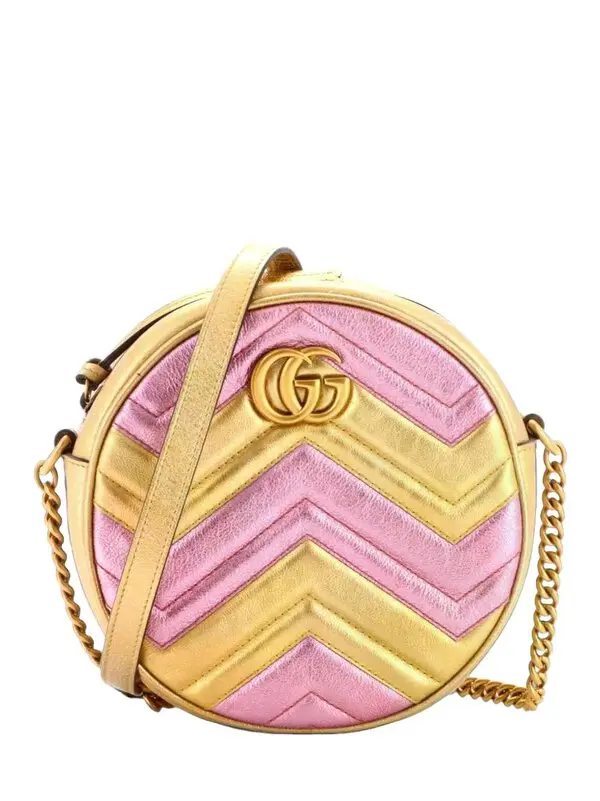 Gucci Gg Marmont Matelasse Leather Mini Round Shoulder Bag - Gold