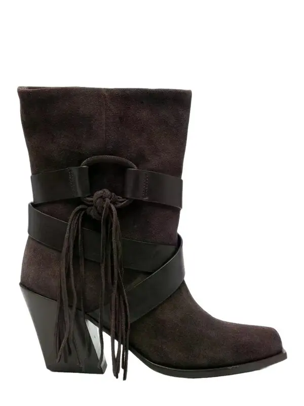 VIC MATIE Fringe Detail Strap Embellished Boots - Brown