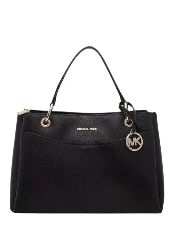 Michael Kors Pebbled Leather Shoulder Bag With Logo Plaque - Black