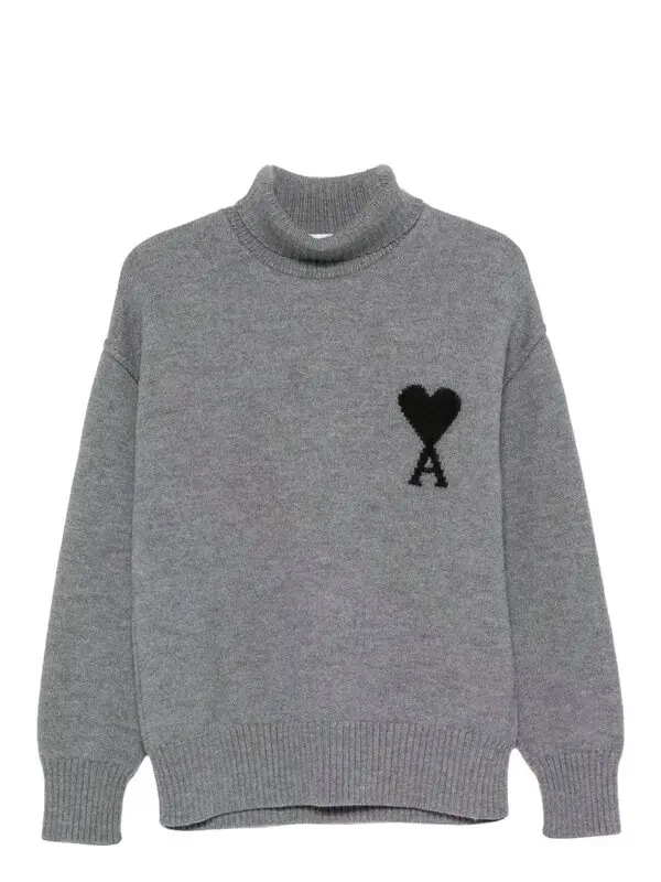 AMI Paris De Coeur Roll Neck Sweater - Grey