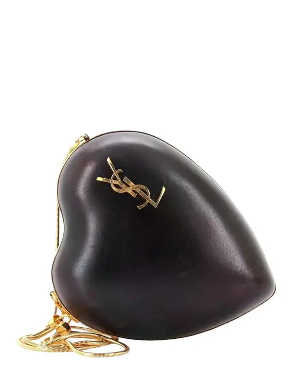Saint Laurent Love Heart Chain Box Leather Small Clutch Bag - Black