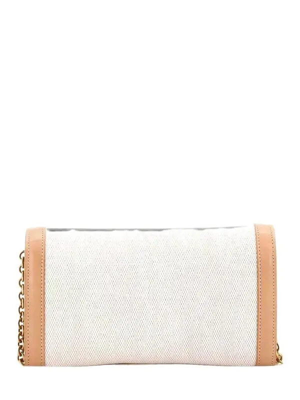 Saint Laurent Le Maillon Chain Wallet Canvas With Leather Crossbody Bag - Neutrals