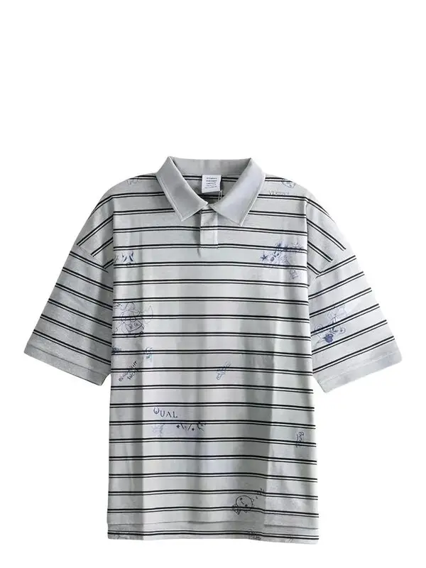 Vetements Striped Polo Shirt With Graphic Print - Grey