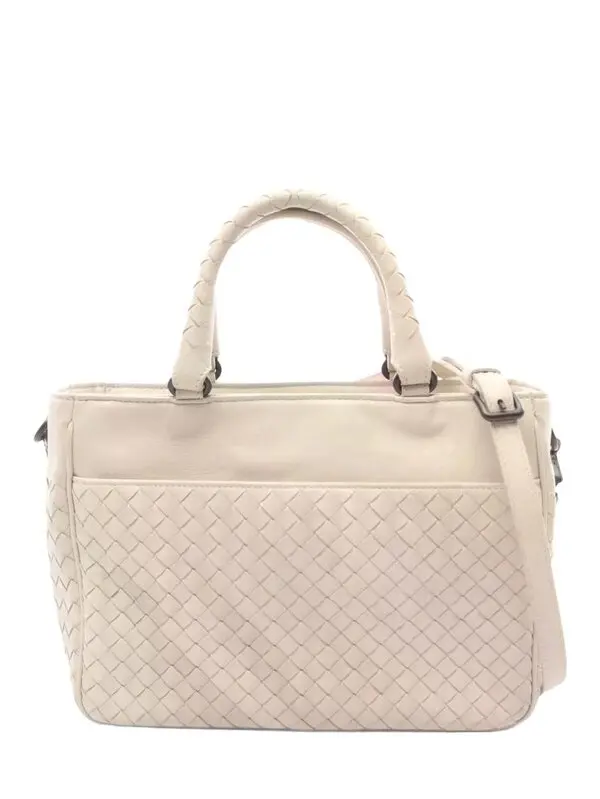 Bottega Veneta Off White Leather Intrecciato Handbag - Neutrals