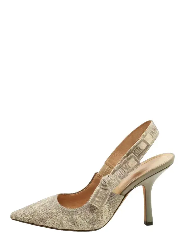 Dior J'adior Embroidered Floral Canvas Slingback Pumps - Grey