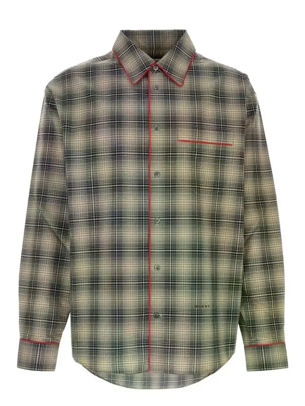 Marni Beige And Light Brown Degradé Check Shirt With Contrast Piping - Neutrals