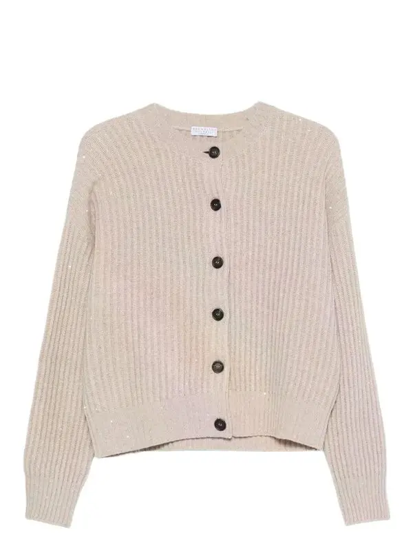 Brunello Cucinelli Ribbed-knit Sequin-embellished Cardigan - Neutrals