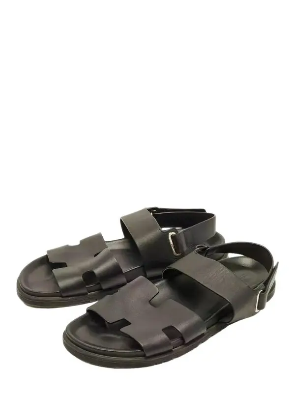 Hermès Leather H-strap Flat Sandals - Black