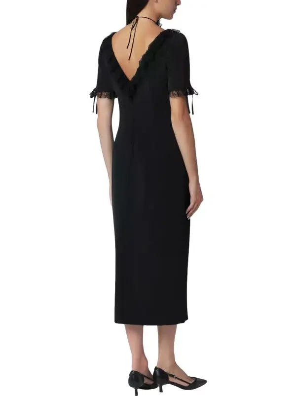 Alessandra Rich Lace-trimmed V-back Midi Dress - Black