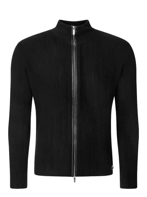 Karl Lagerfeld Ribbed-knit Zip-up Cardigan - Black