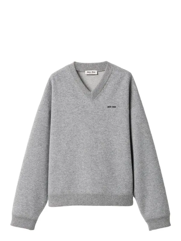 Miu Miu Cashmere And Jersey V-neck Sweater - Grey