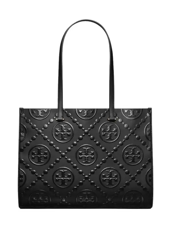 Tory Burch Monogram Embossed Leather Tote Bag - Black/black