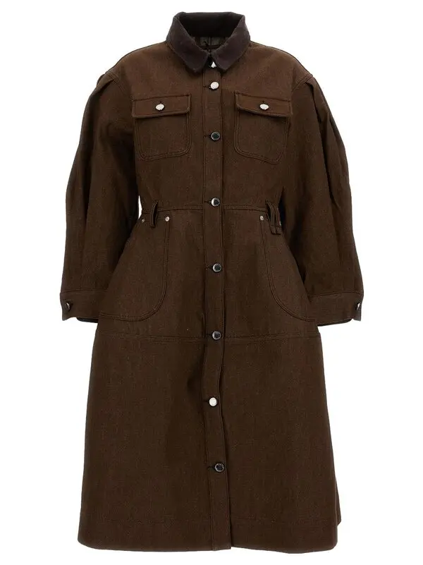 Simone Rocha Midi Workwear Dress With Pearl And Crystal Appliqués - Marrone