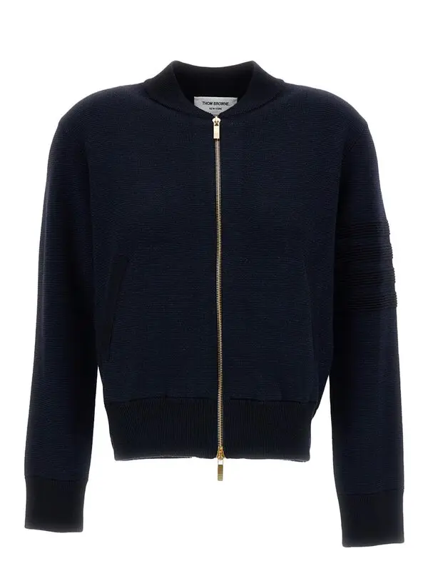 Thom Browne 4-bar Knit Milano Bomber With Ottoman - Blu
