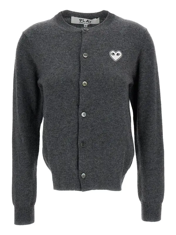 Play Comme Des Garcon Crew Neck Cardigan With Heart Emblem - Grey