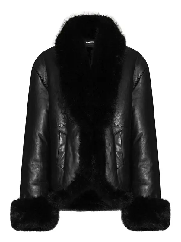ROTATE BY BIRGER CHRISTENSEN Leather Jacket With Fur Trim - Nero
