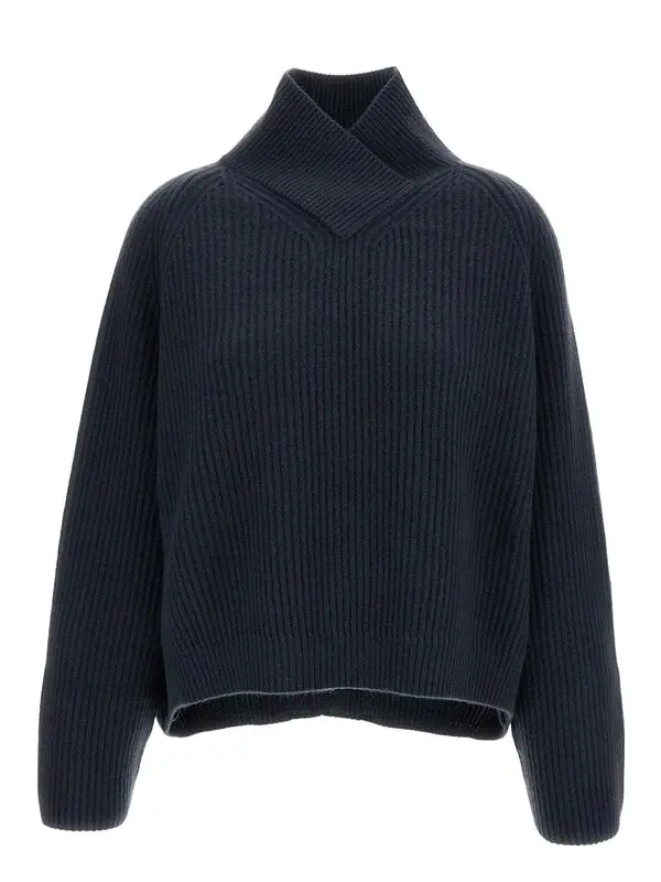 Dusan Oversized Cashmere Crossover Neck Sweater - Blu