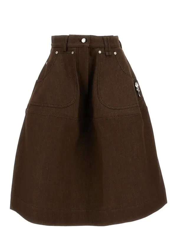 Simone Rocha Midi Utility Skirt With Embellishments - Marrone