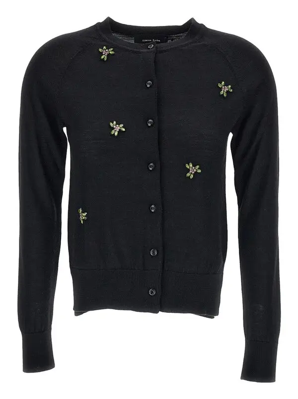 Simone Rocha Merino Wool And Silk Cardigan With Crystal Appliqu - Black