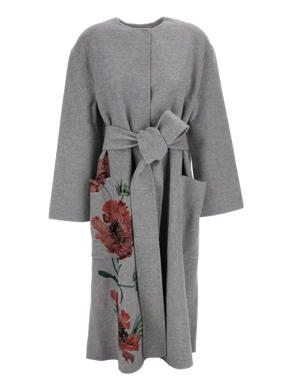 Erdem Double-weight Wool Coat With Floral Print - Grey