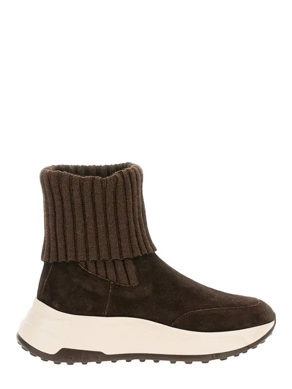Hogan Ribbed Wool-blend Chelsea Boots - Marrone