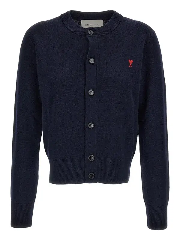 AMI Paris De Coeur Cotton Cardigan - Blu