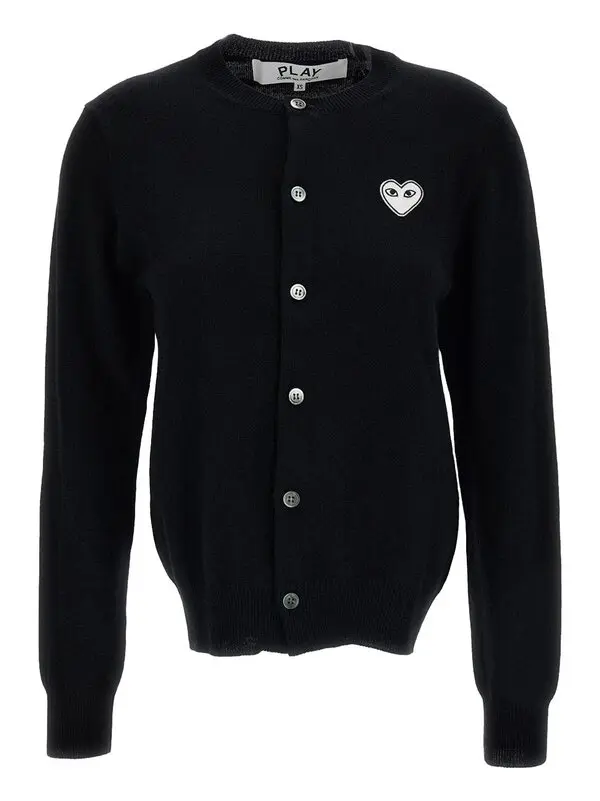 Play Comme Des Garcon Cardigan Crew Neck With Heart Emblem - Nero