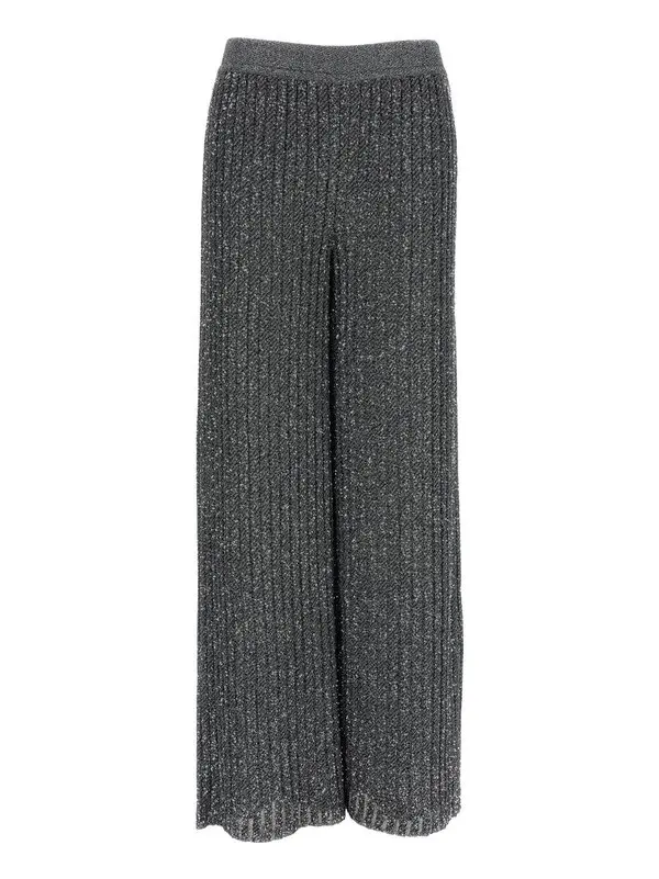 Missoni Wide Leg Sequined Lurex Knit Pants - Silver